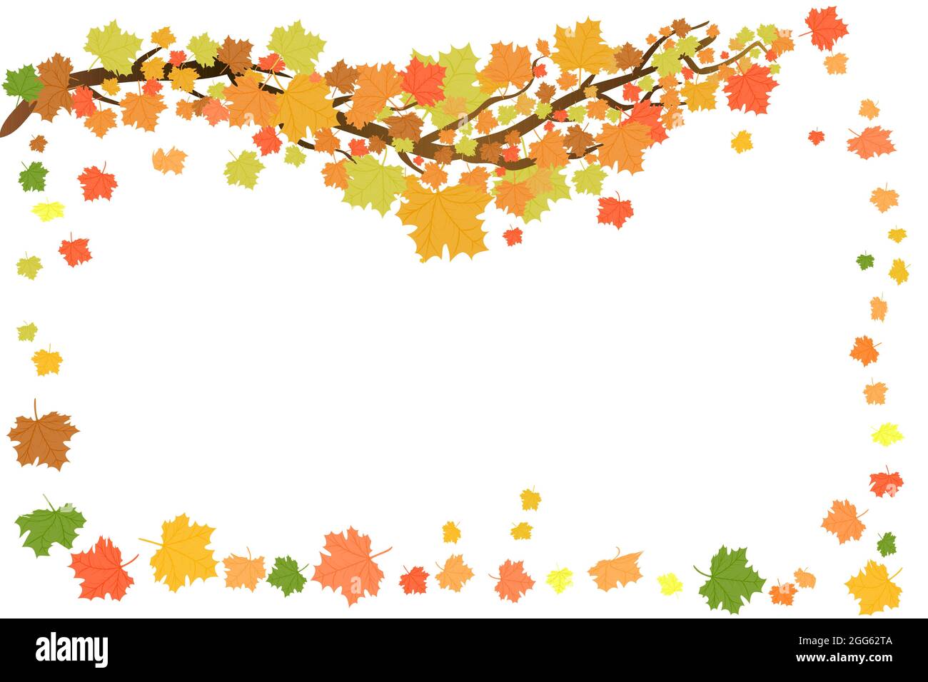 Seasonal frame design with maple leaves isolated on white background ...
