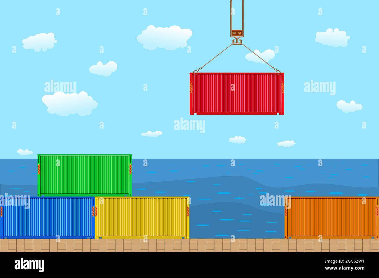 Containers loading and unloading with crane in port. Commercial ...