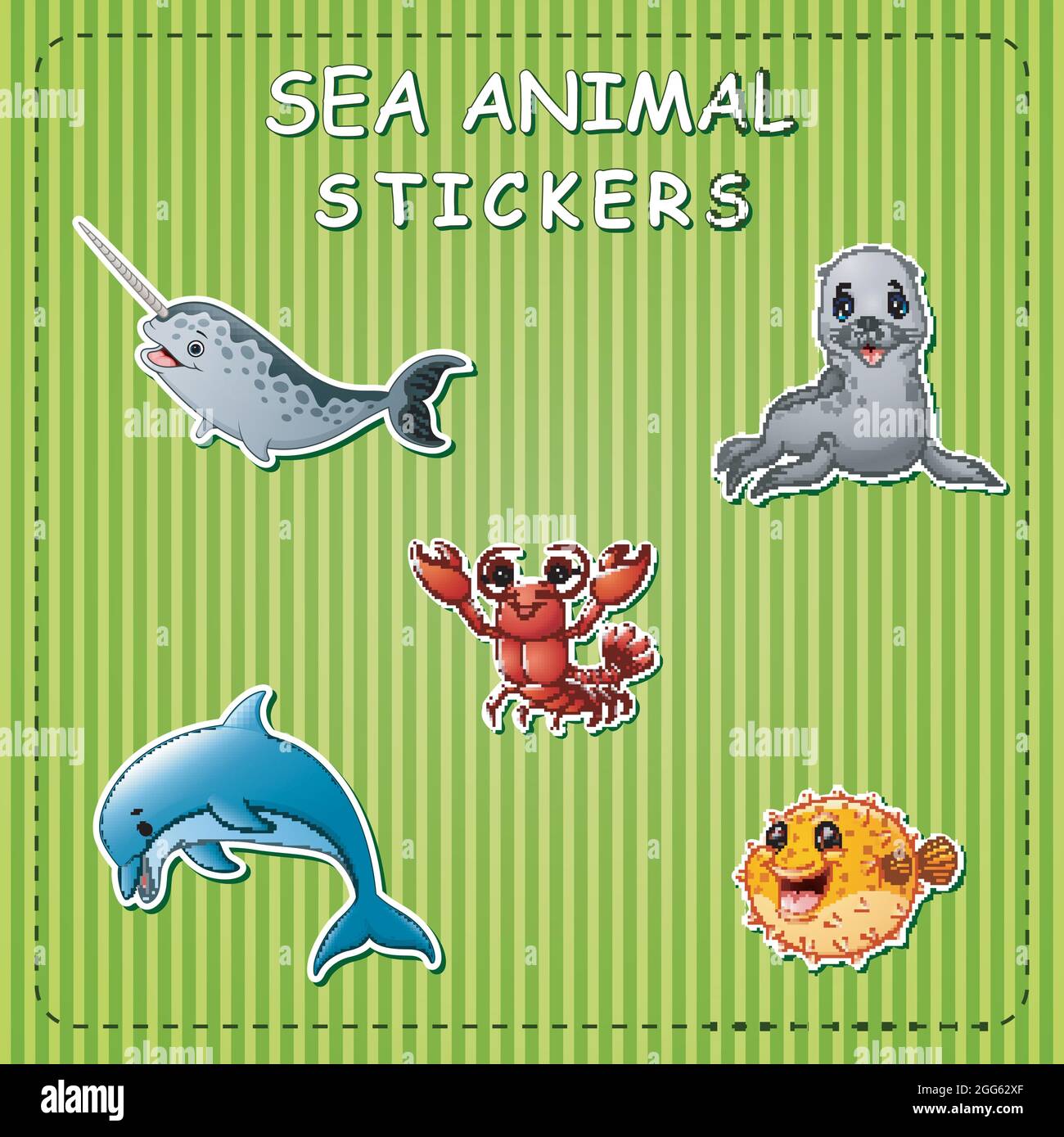 Cute cartoon sea animals on sticker Stock Vector Image & Art - Alamy