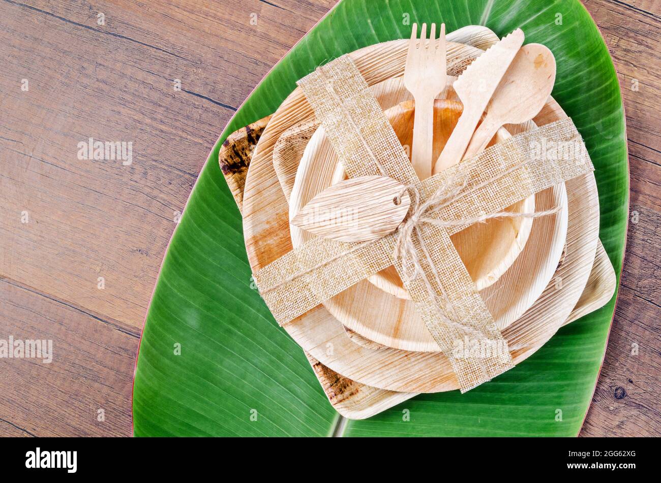 Kitchenware made from dried betel nut leaf palm, natural material. The ...