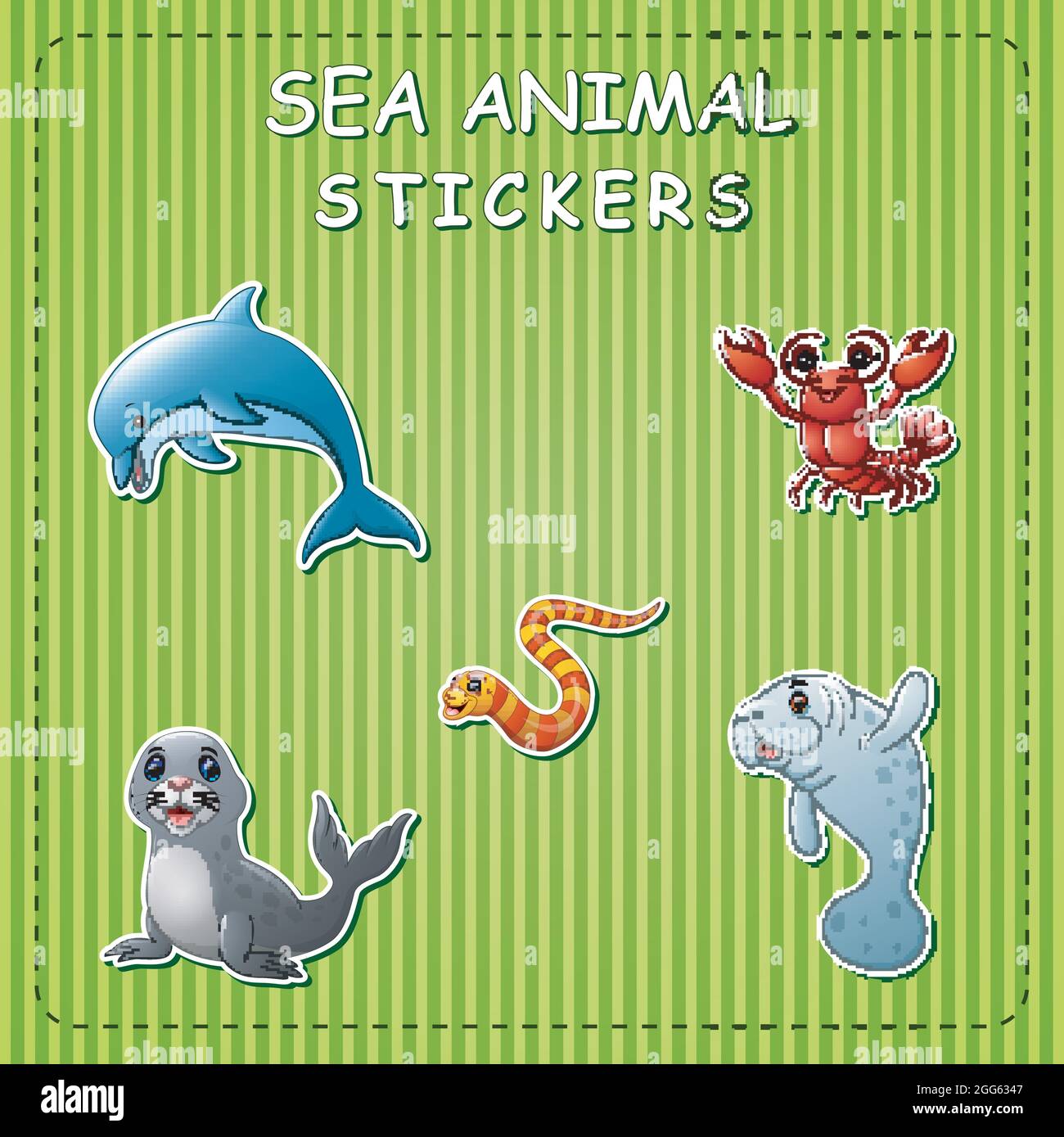Cute cartoon sea animals on sticker Stock Vector Image & Art - Alamy