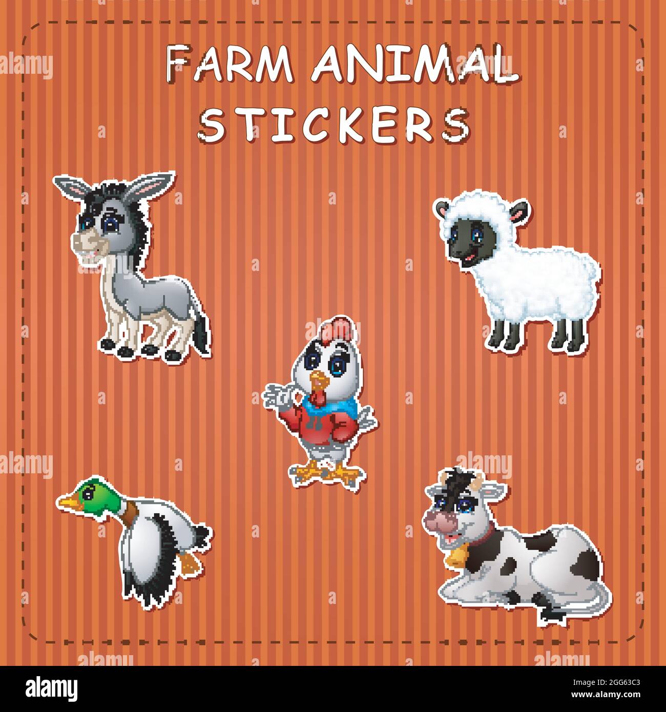 Cute cartoon farm animals on sticker Stock Vector Image & Art - Alamy