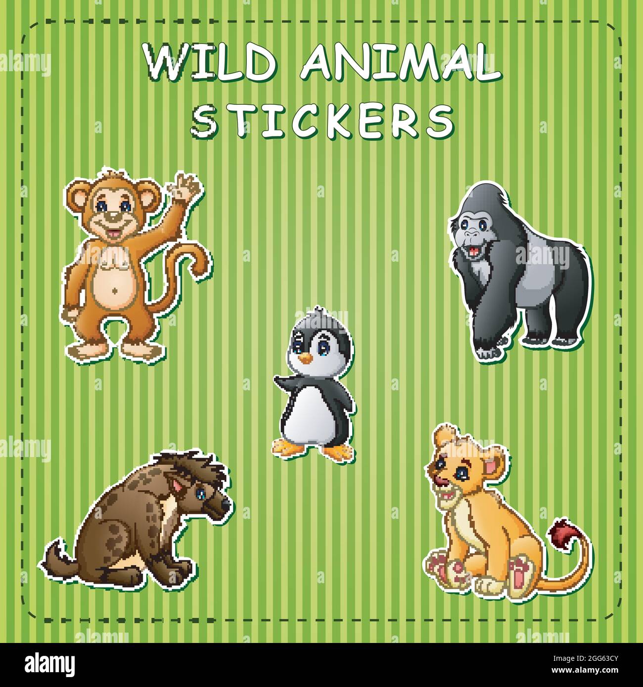 Cute cartoon wild animals on sticker Stock Vector Image & Art - Alamy