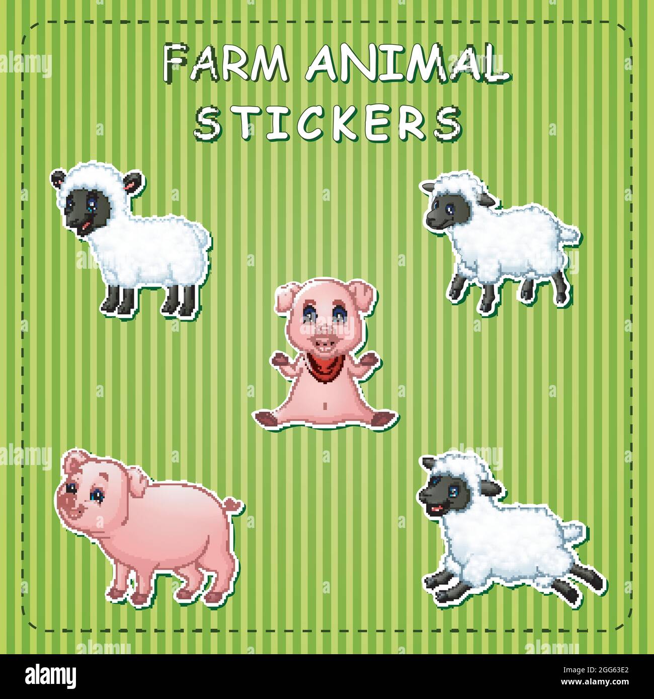 Cute cartoon farm animals on sticker Stock Vector Image & Art - Alamy