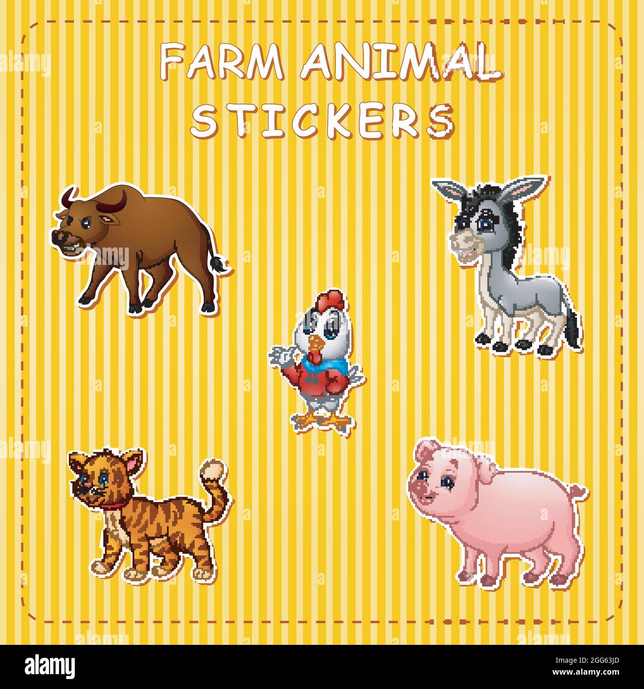 Cute cartoon farm animals on sticker Stock Vector Image & Art - Alamy