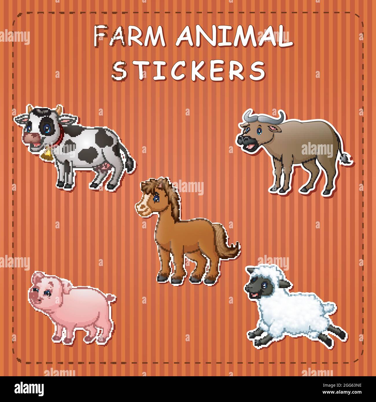Cute cartoon farm animals on sticker Stock Vector Image & Art - Alamy