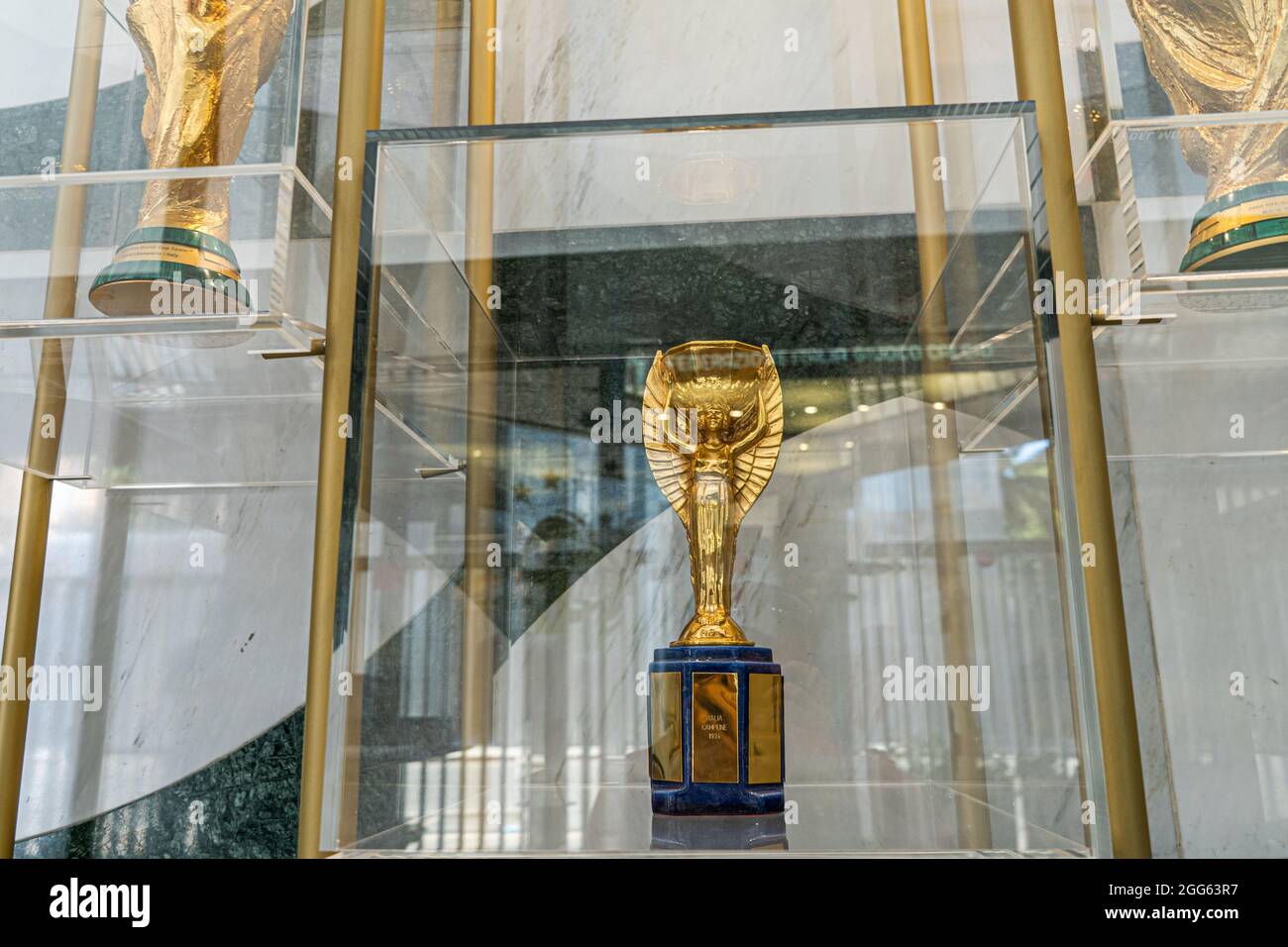 ROME ITALY UK. 29 August 2021. The Jules Rimet trophy won in 1934 is ...