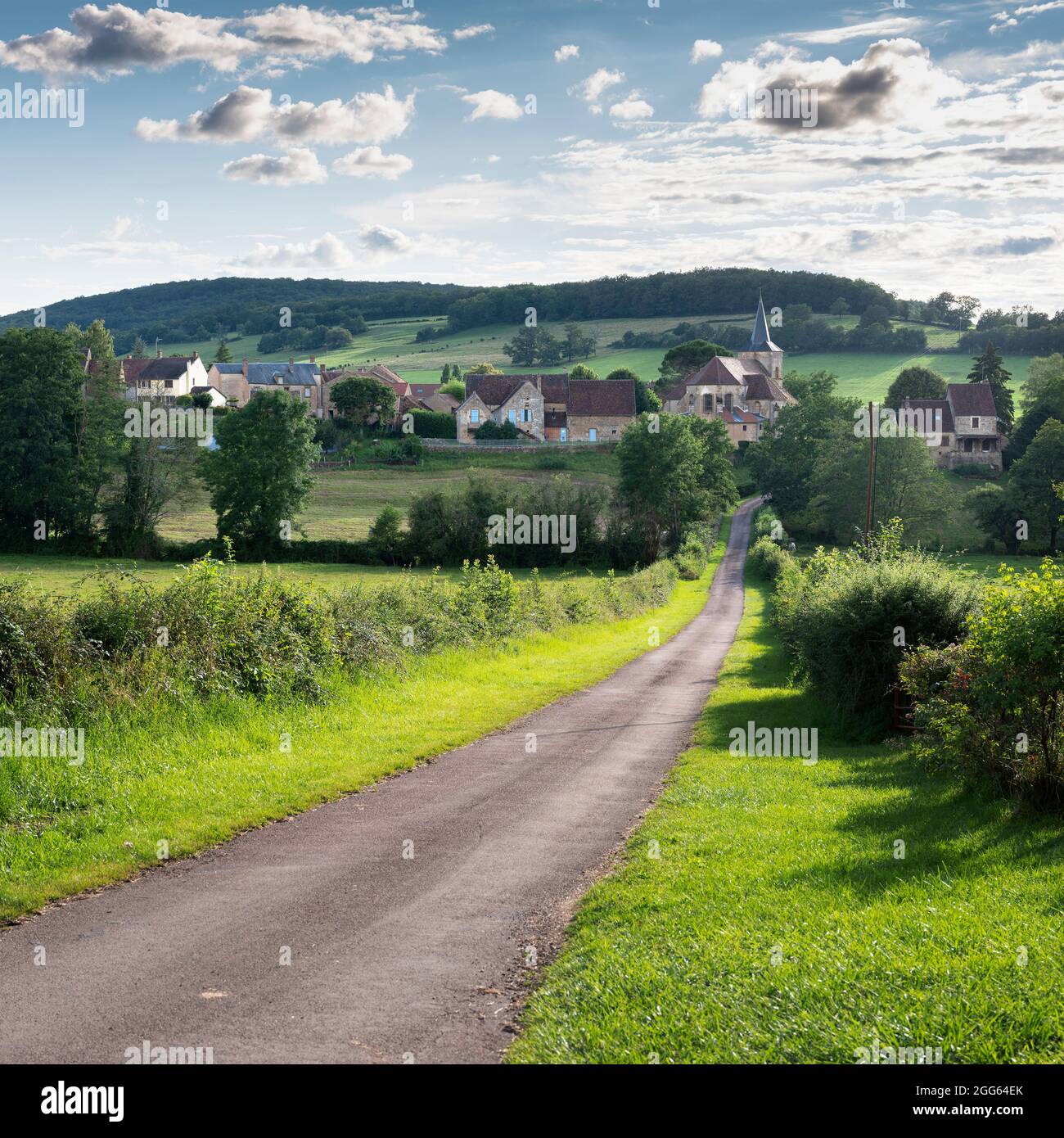 beautiful village of french morvan with green grassy fields and forests ...