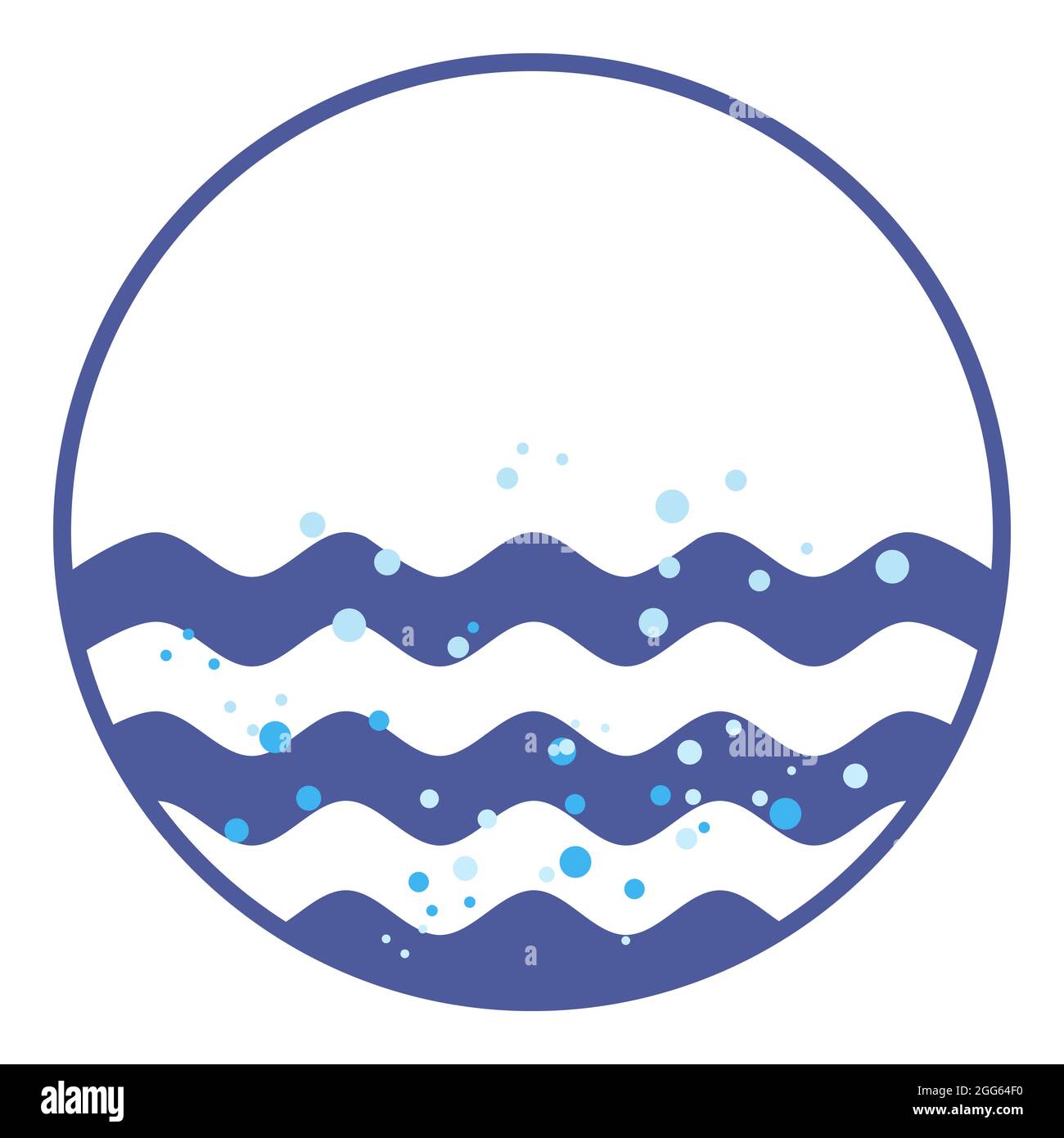 Round emblem with sea waves and air bubbles in water. Ocean waves for ...