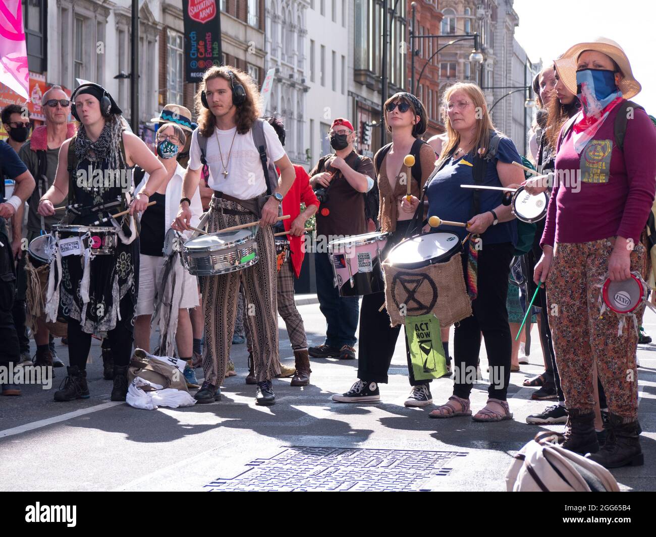 Drummers at the Extinction Rebellion protest wednesday 25th August 2021 ...