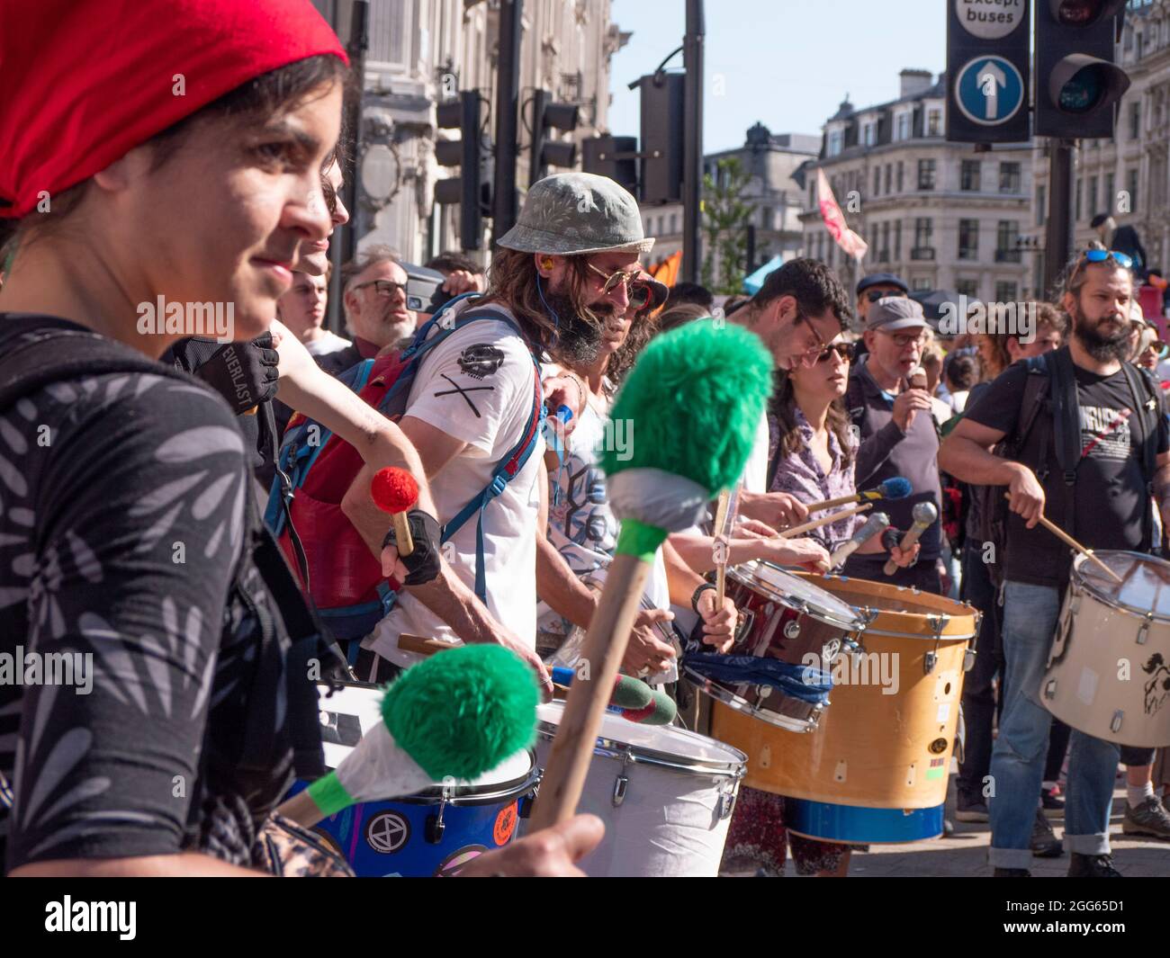 Drummers at the Extinction Rebellion protest wednesday 25th August 2021 ...