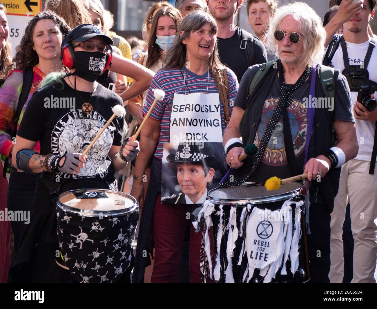 Drummers at the Extinction Rebellion protest wednesday 25th August 2021 ...