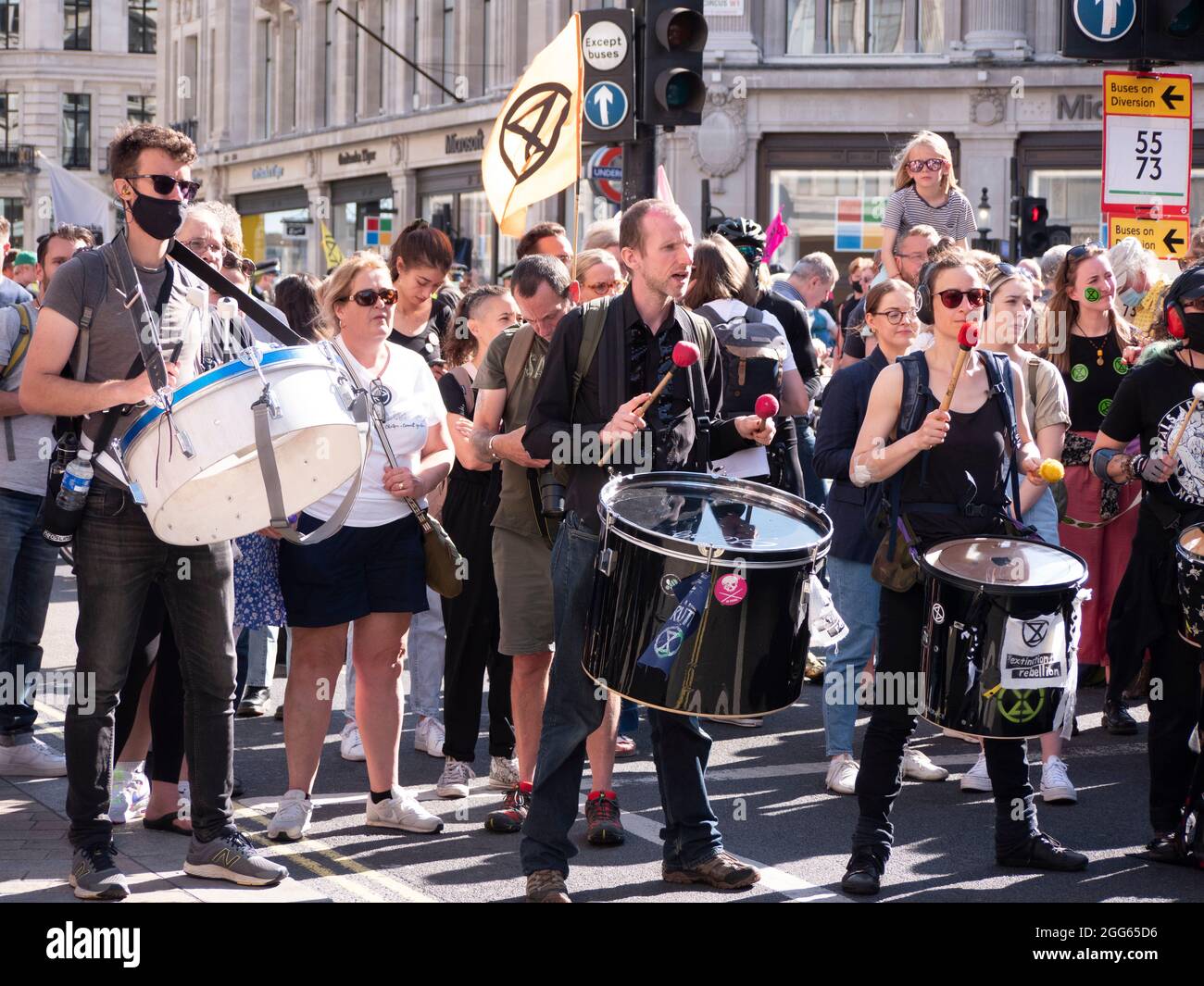 Drummers at the Extinction Rebellion protest wednesday 25th August 2021 ...