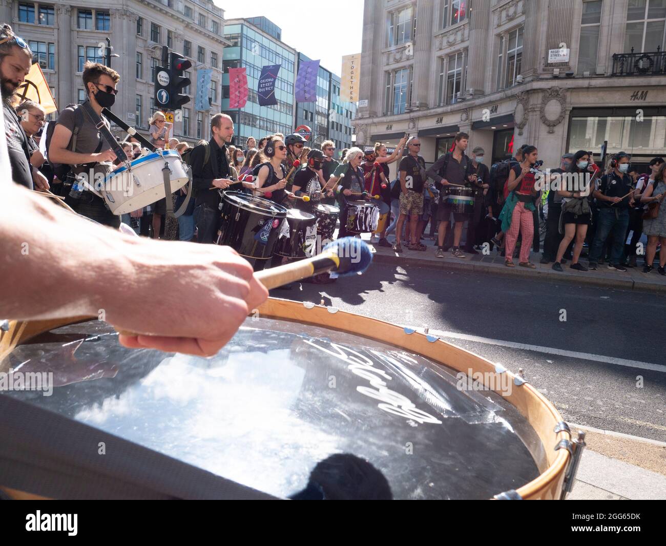 Drummers at the Extinction Rebellion protest wednesday 25th August 2021 ...