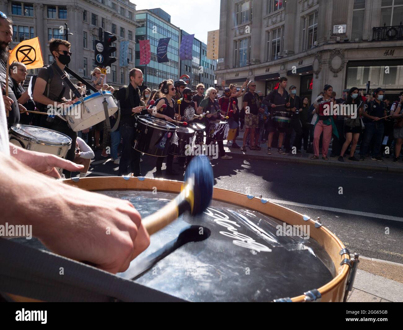 Drummers at the Extinction Rebellion protest wednesday 25th August 2021 ...