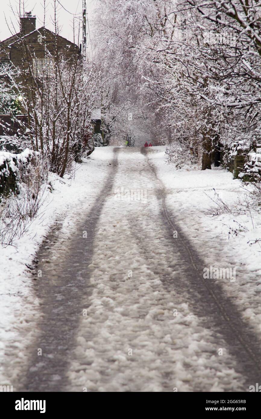 Slushy snow covering a bridleway Stock Photo - Alamy