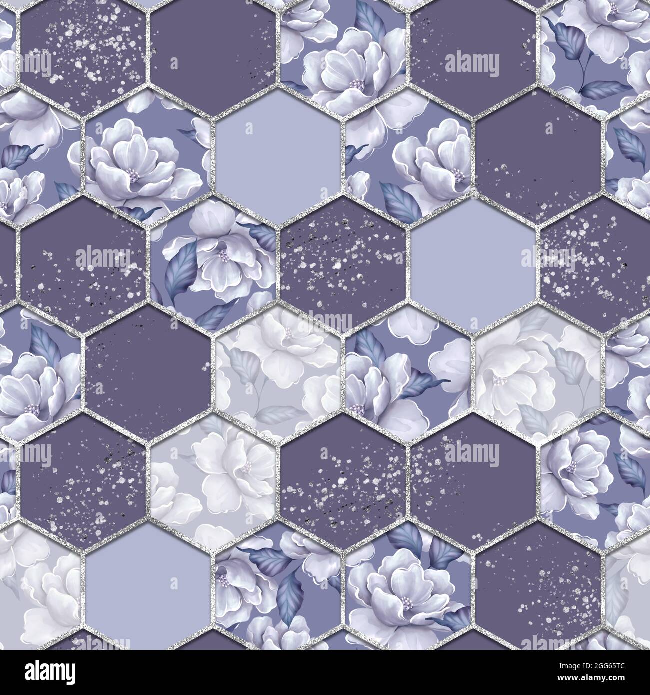 Hexagon seamless texture with rose flowers. Decorative pattern Stock ...