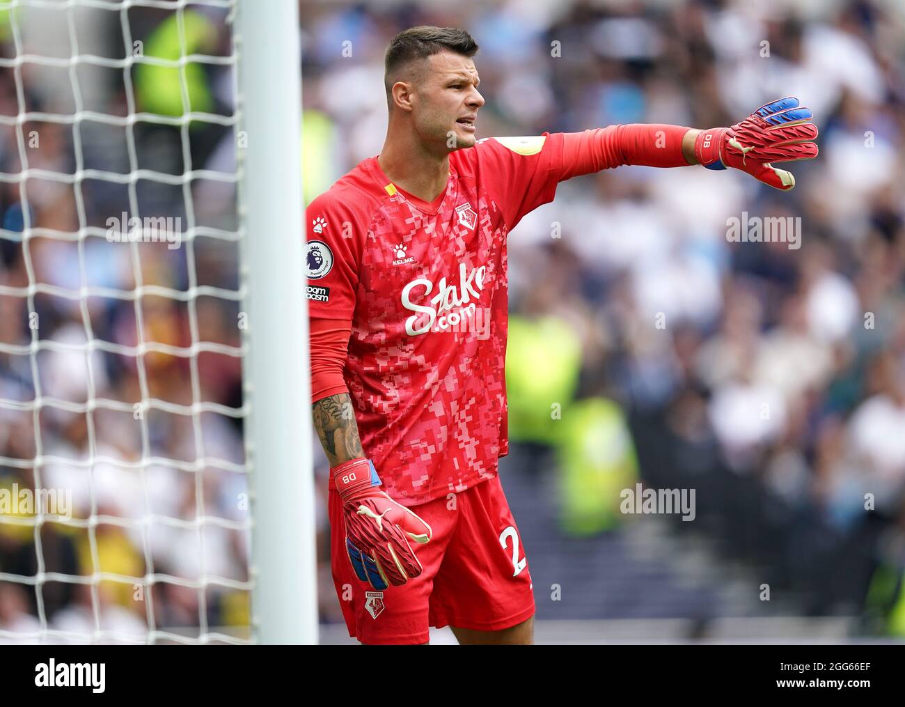 Watford goalkeeper Daniel Bachmann instructs his players during the ...