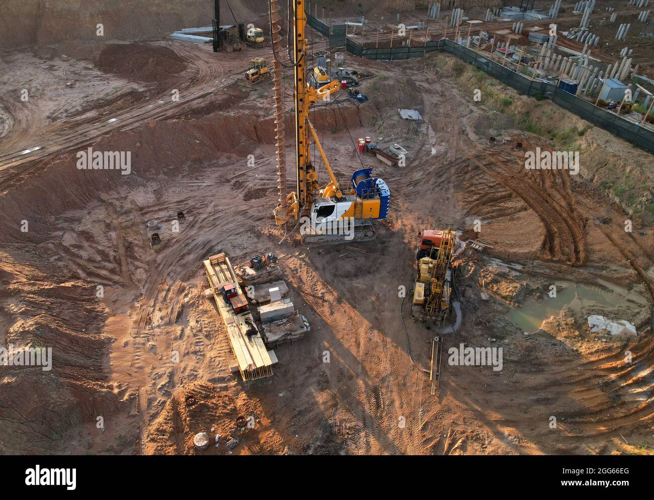 Deep foundation machine. Drilling rig and Pile driver at construction ...