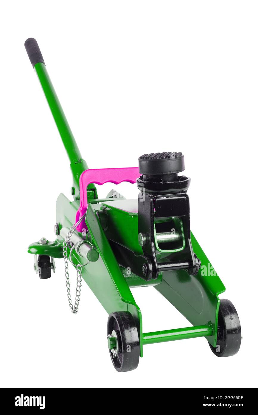 green hydraulic car jack isolated on white background Stock Photo - Alamy