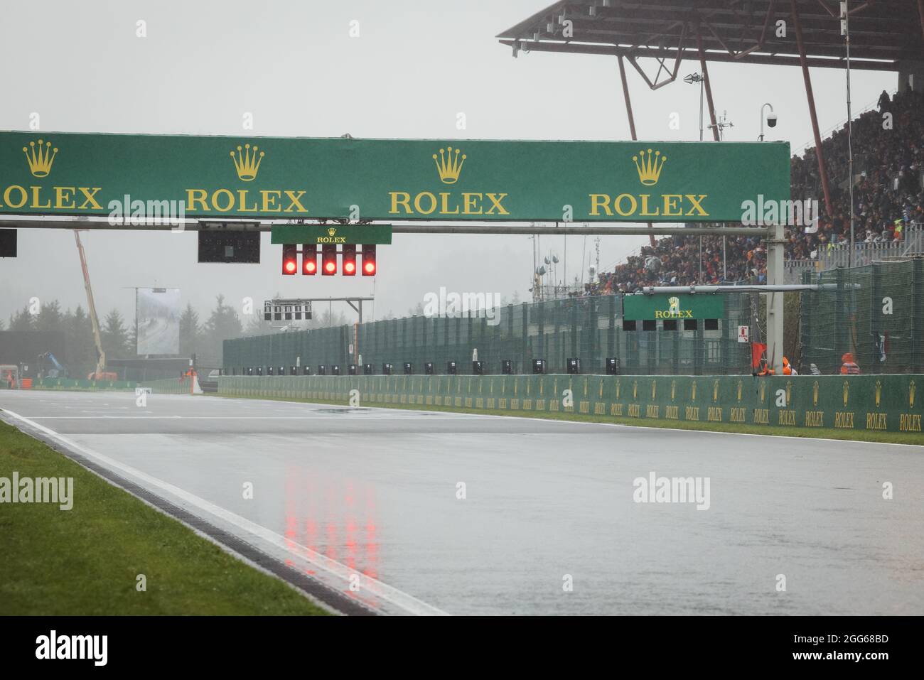 Start / finish gantry as race is suspended. Belgian Grand Prix, Sunday ...