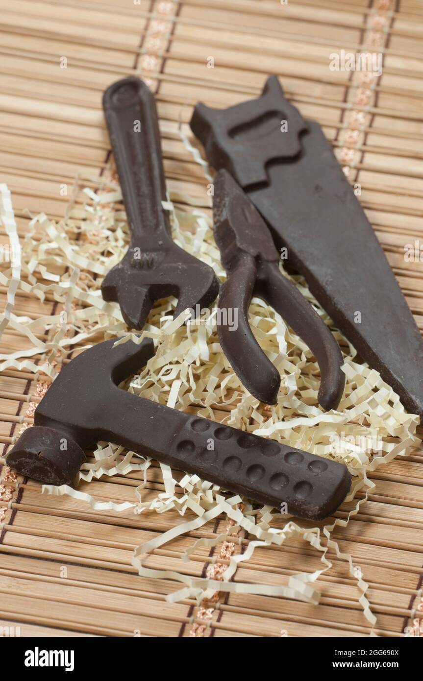 Chocolate tools collection on a bamboo background, close up Stock Photo ...