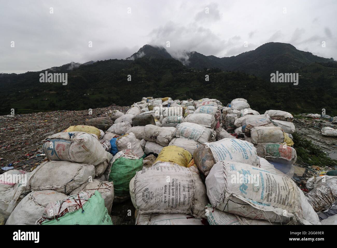 Kathmandu, NE, Nepal. 29th Aug, 2021. Sacks filled with reusable solid ...