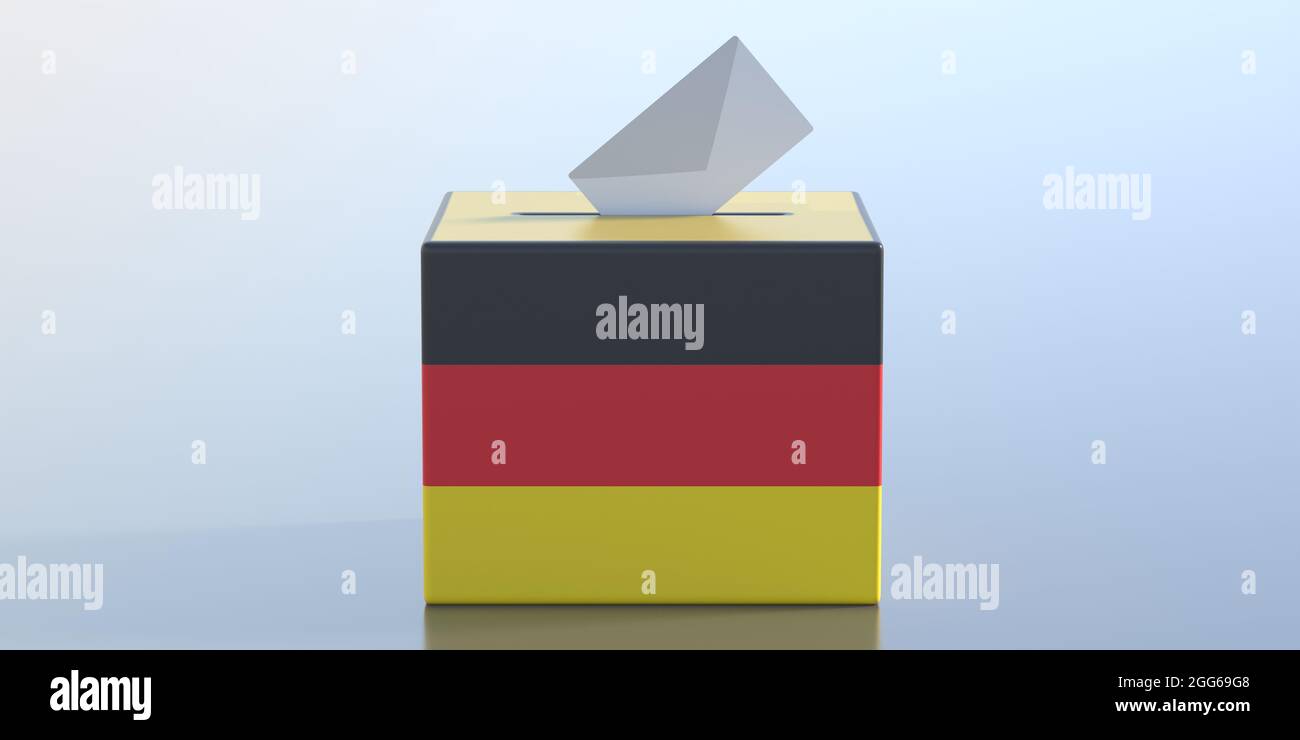 Germany election 2021, German national flag voting container on blue ...