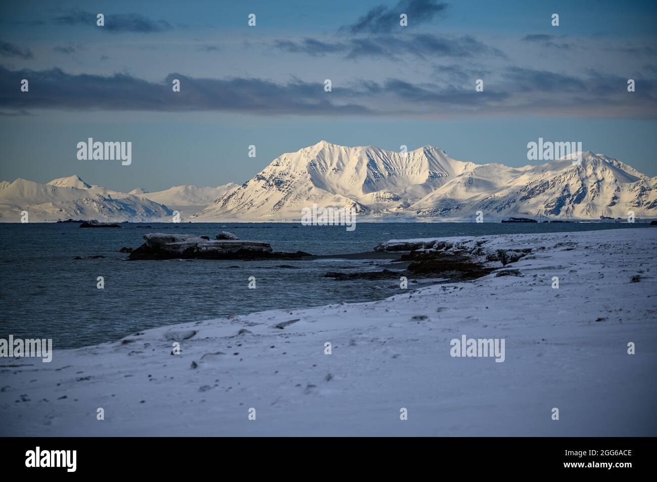 Arctic winter landscape at Kapp Linnè, Isfjorden and snow covered ...
