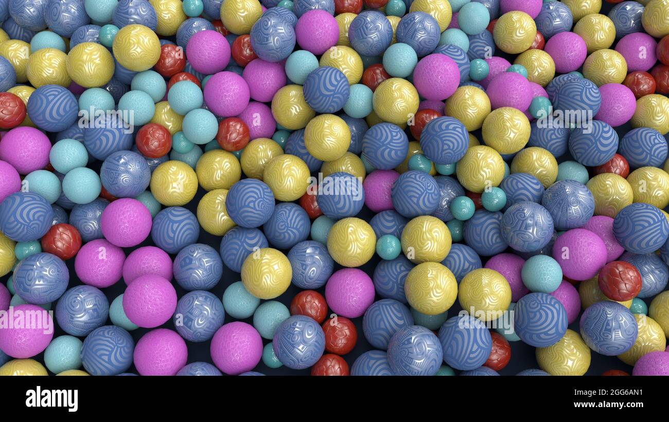 3d render. Abstract of spheres of different colors and sizes Stock ...