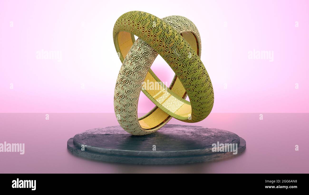 3d render. Gold rings design Stock Photo - Alamy
