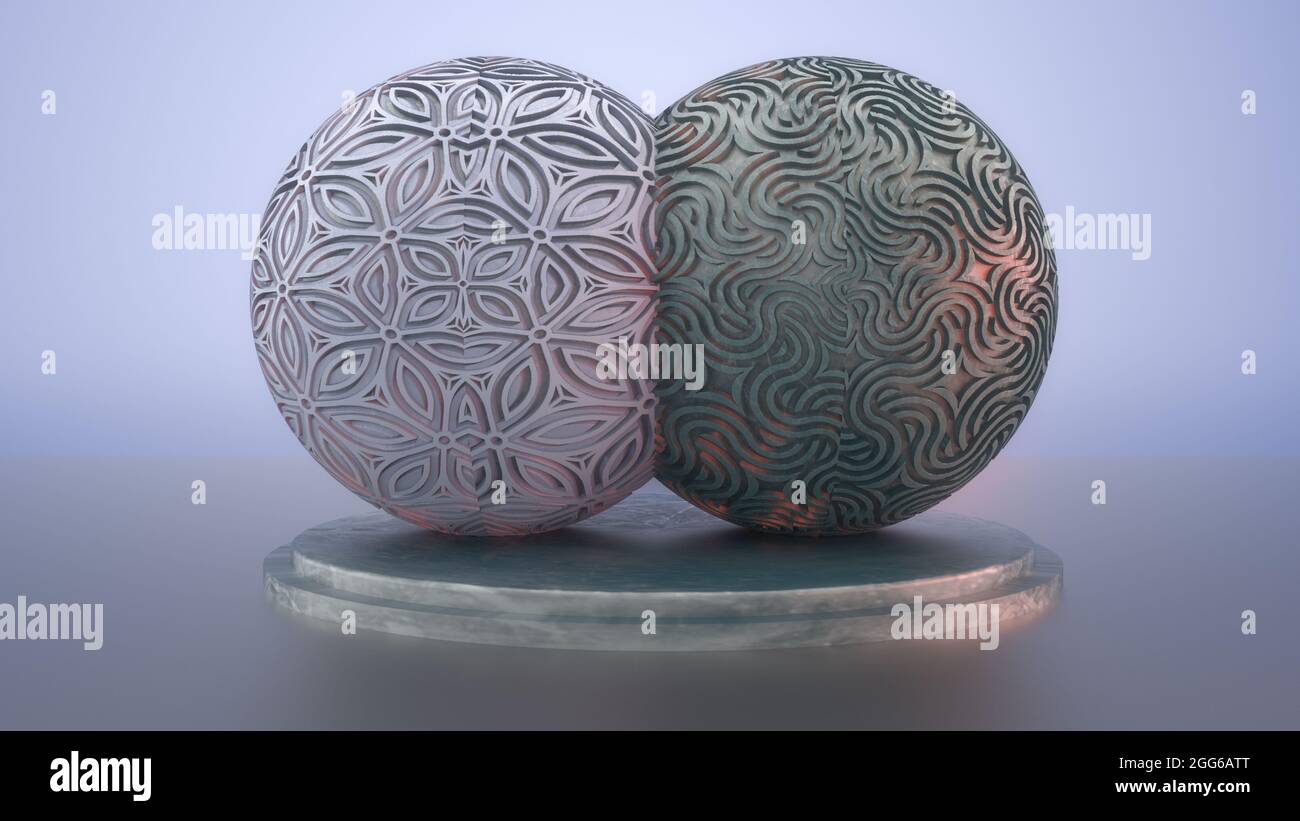 3d render. Fusion of two metal spheres Stock Photo - Alamy