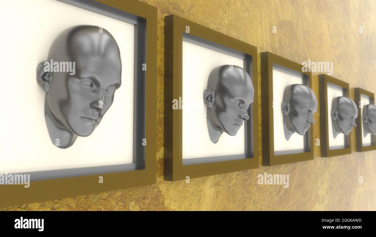 3D render. Cloning humanoid faces Stock Photo - Alamy