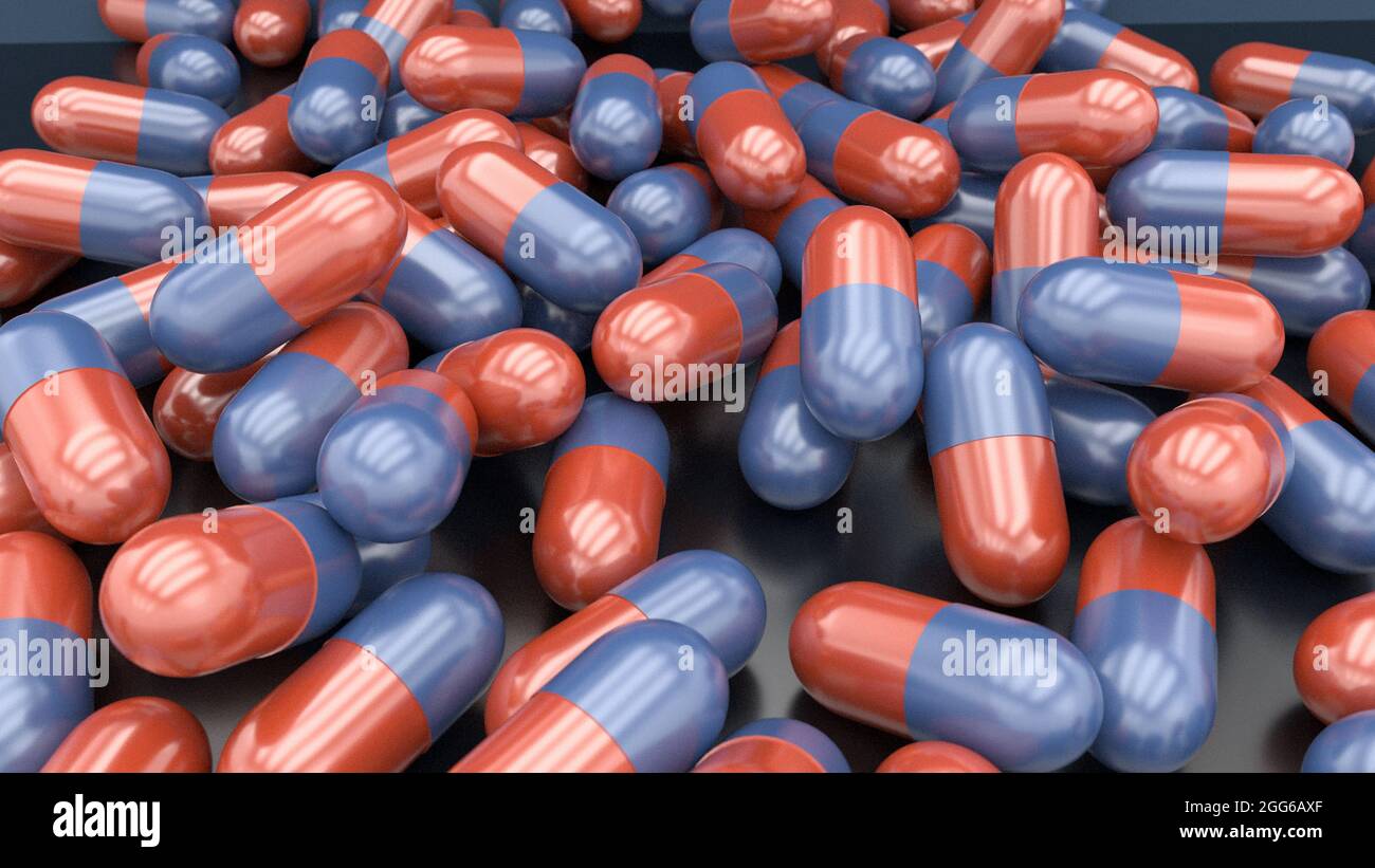 3d medicine capsules background illustration Stock Photo - Alamy