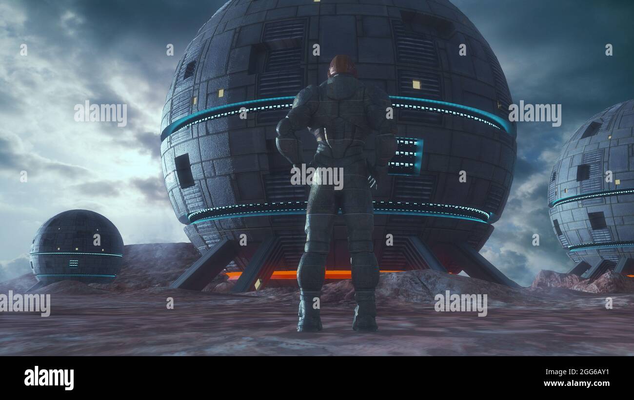 3d render. Colony of humans on a planet Stock Photo - Alamy