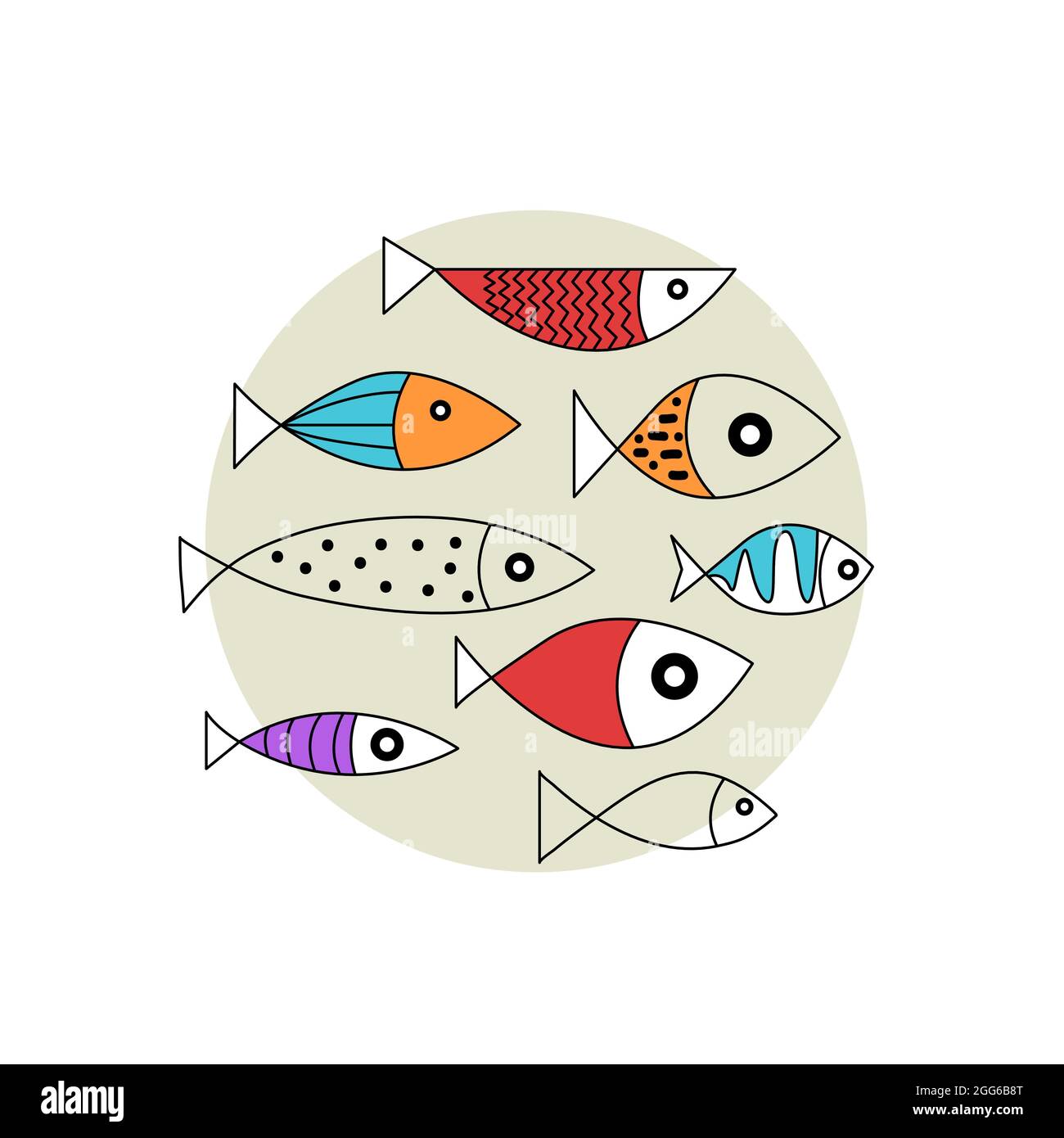 Set of cartoon hand drawn flat fish. Design elements, collection of ...