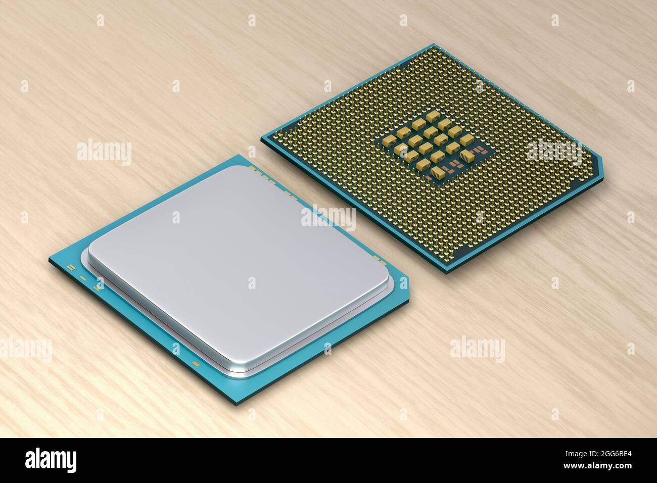 Two computer processors (CPU) on wooden desk Stock Photo - Alamy