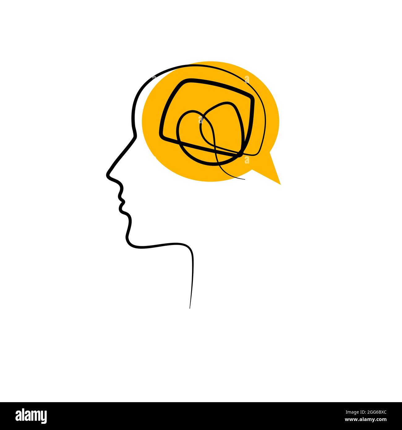 Human head with bubble of comment and brain. Psychology icon ...