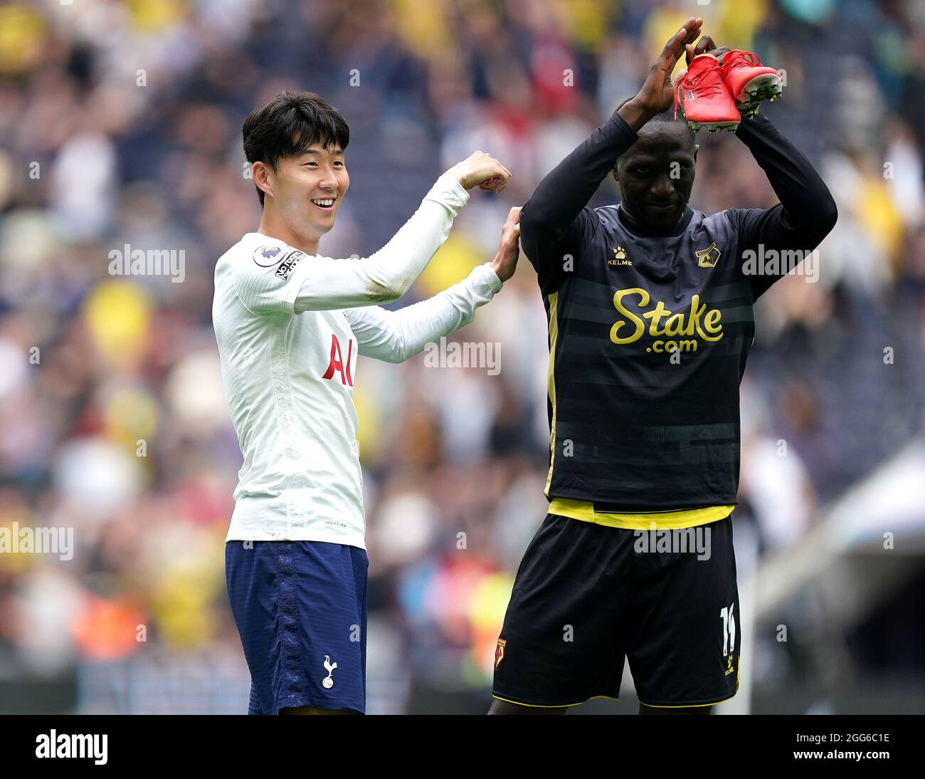 Tottenham Hotspur's Son Heung-min (left) and Watford's Moussa Sissoko ...