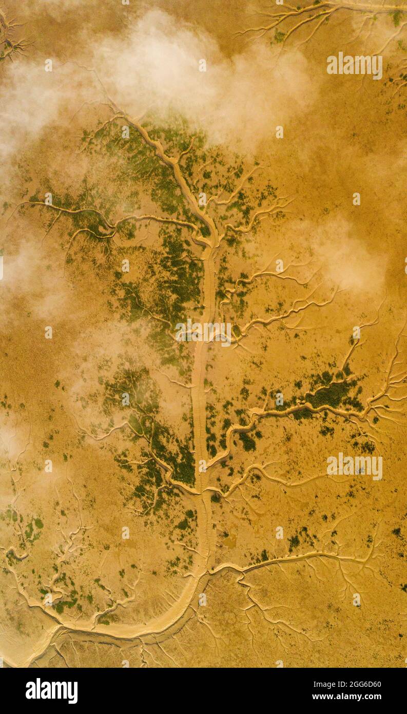 YANCHENG, CHINA - AUGUST 29, 2021 - Aerial photo of the shape formed by ...