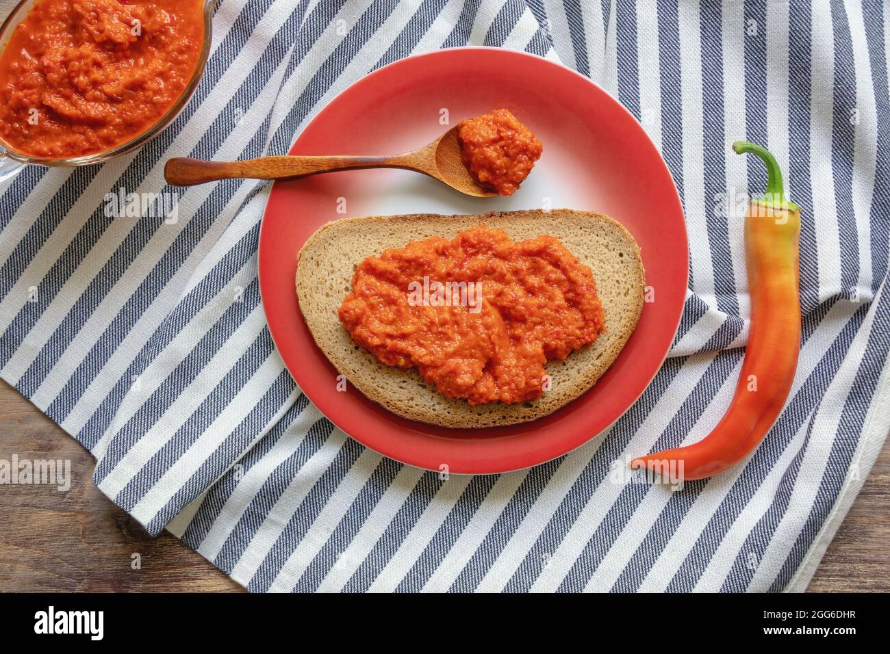 Balkan cuisine. Ajvar - popular condiment, snack, salad, bread spread ...