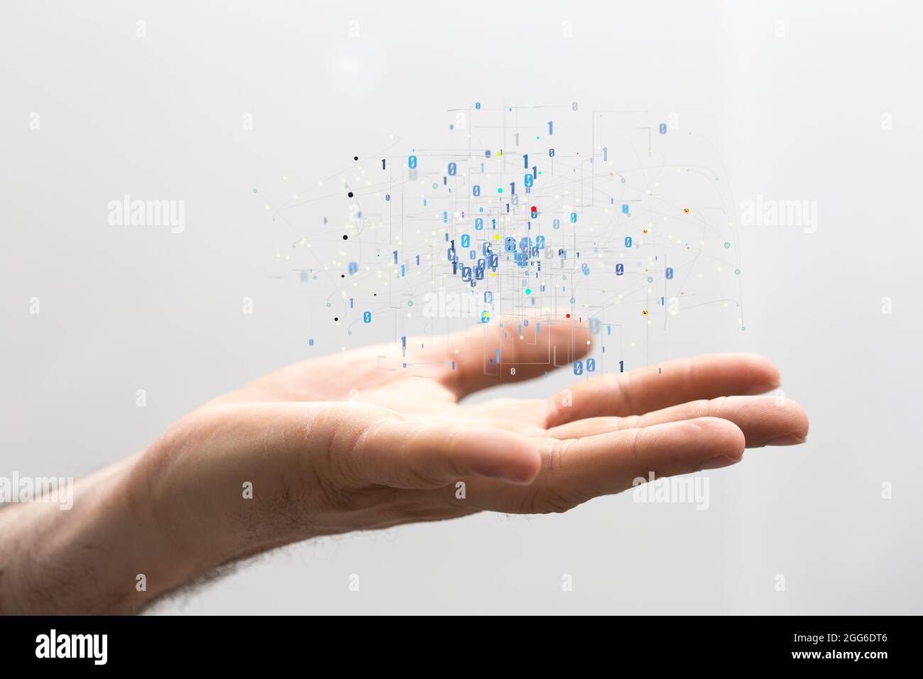 A palm with data visualization signs over it Stock Photo - Alamy