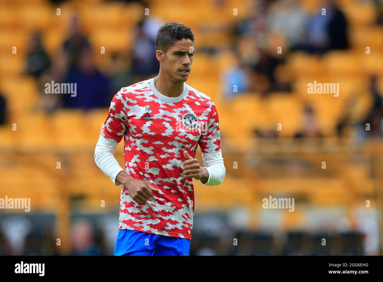 Raphael Varane #19 of Manchester United during the warm up for the game ...