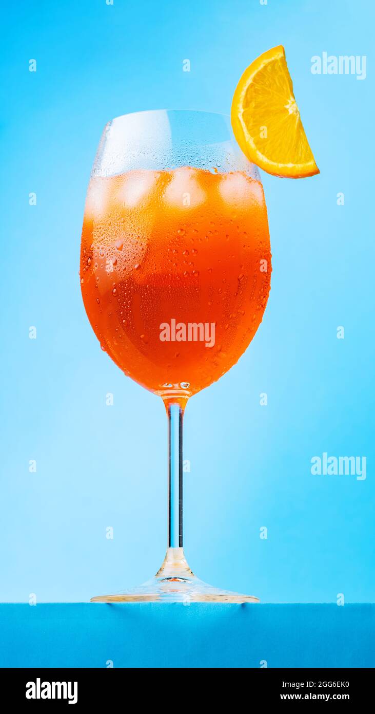 Aperol spritz cocktail with a slice of orange. Glass of cocktail aperol ...