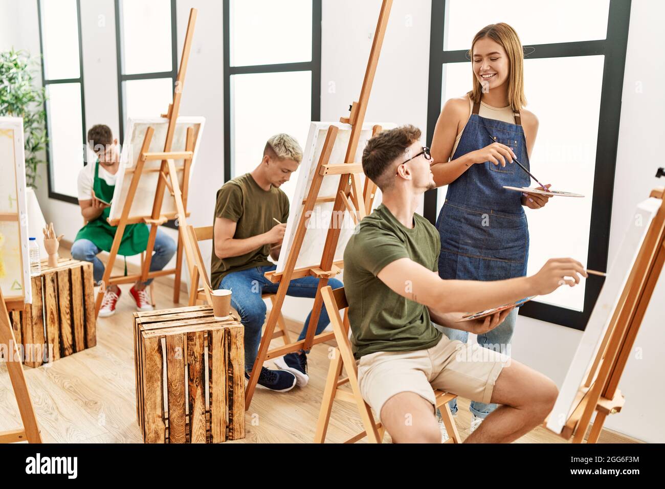 Group of people drawing at art studio Stock Photo - Alamy