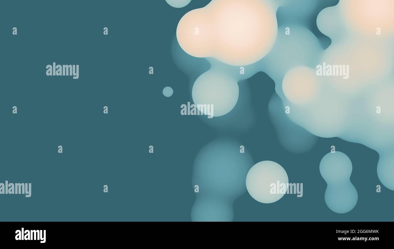 Abstract 3d fluid metaball shape with light green balls. Synthwave ...