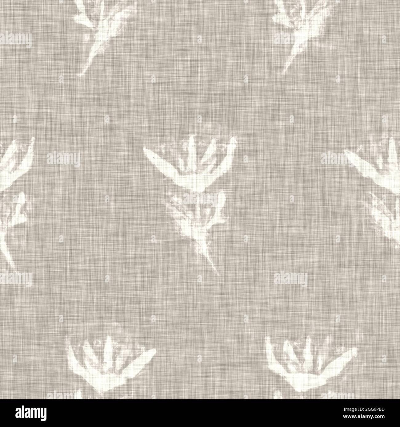 Hand drawn grey flower motif linen texture. Whimsical garden seamless ...