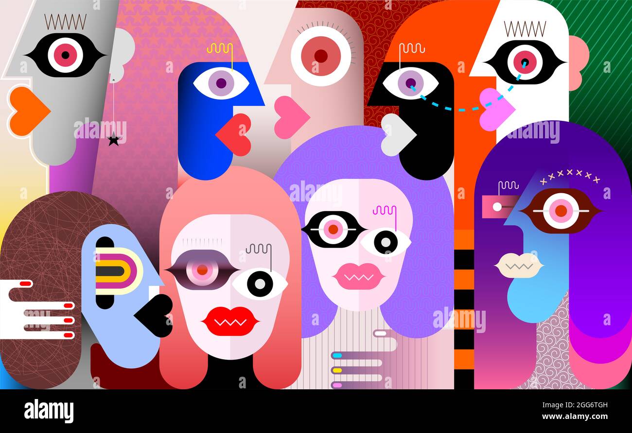 Large group of people modern art vector illustration. Abstract artwork ...