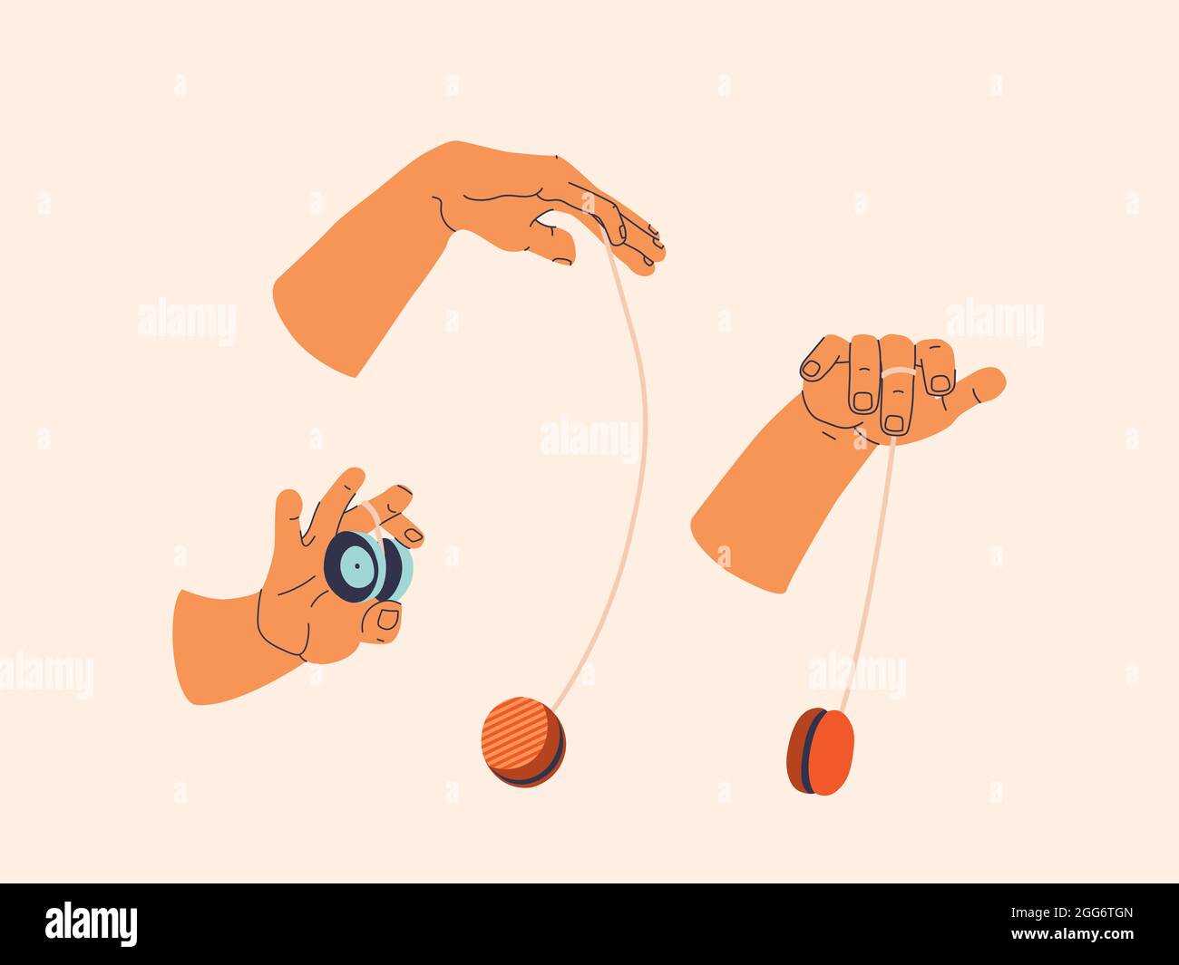 Yo-yo toy. Set of hands in various poses playing yo-yo. Vector isolated ...