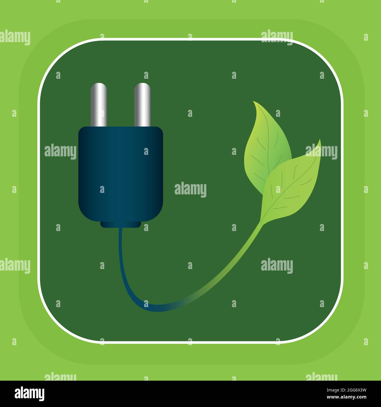Symbol for green electricity through a plug connected to leaves. vector ...